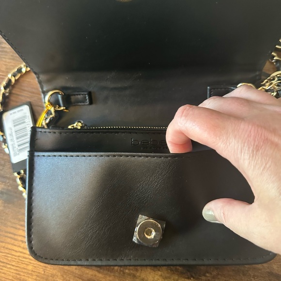bebe | Bags | Bebe Purse Black Crossbody W Wrist Ring Cardholder Gold ...